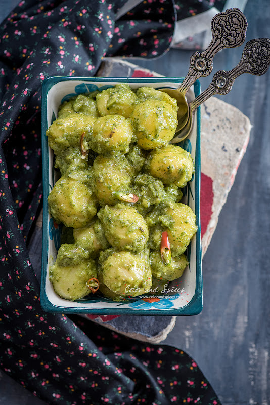 Color and Spices: Baby potatoes with coriander pesto...
