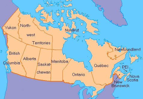 Mapa de canada con división política