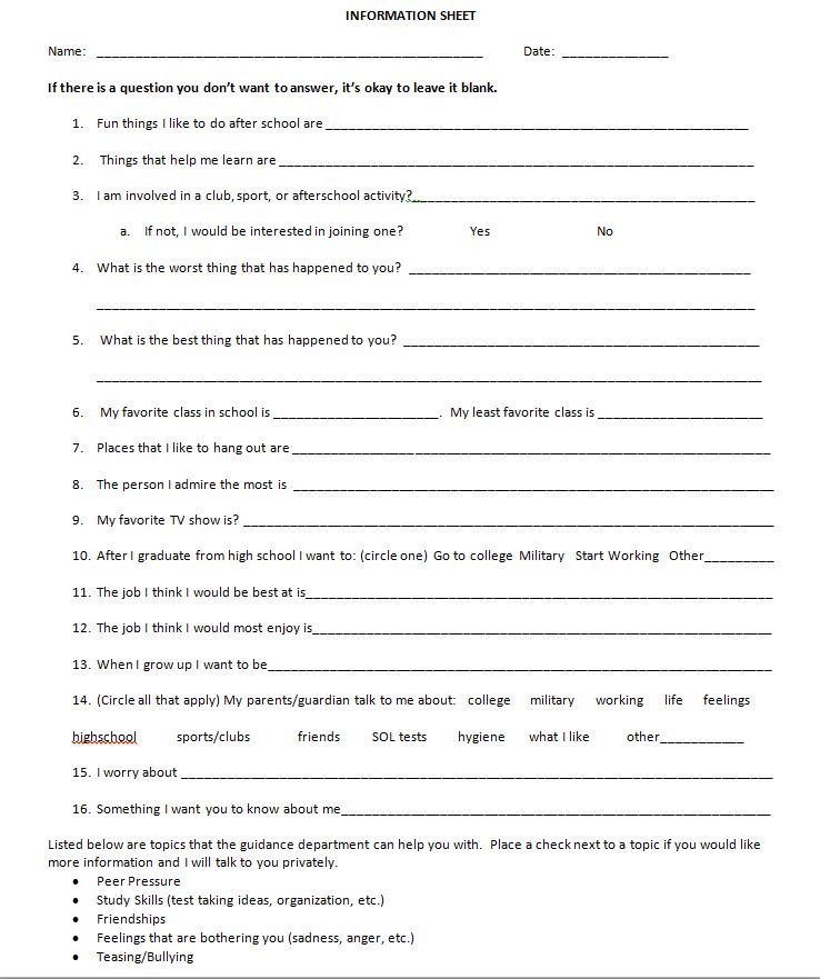 Service Learning Information Sheet Example