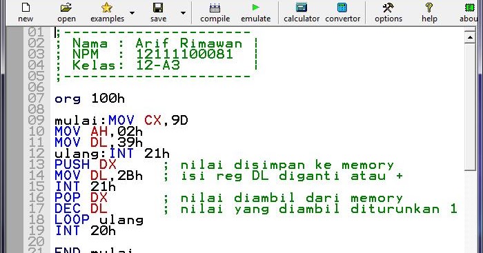 Contoh Program Emu8086 ~ Arif's Information