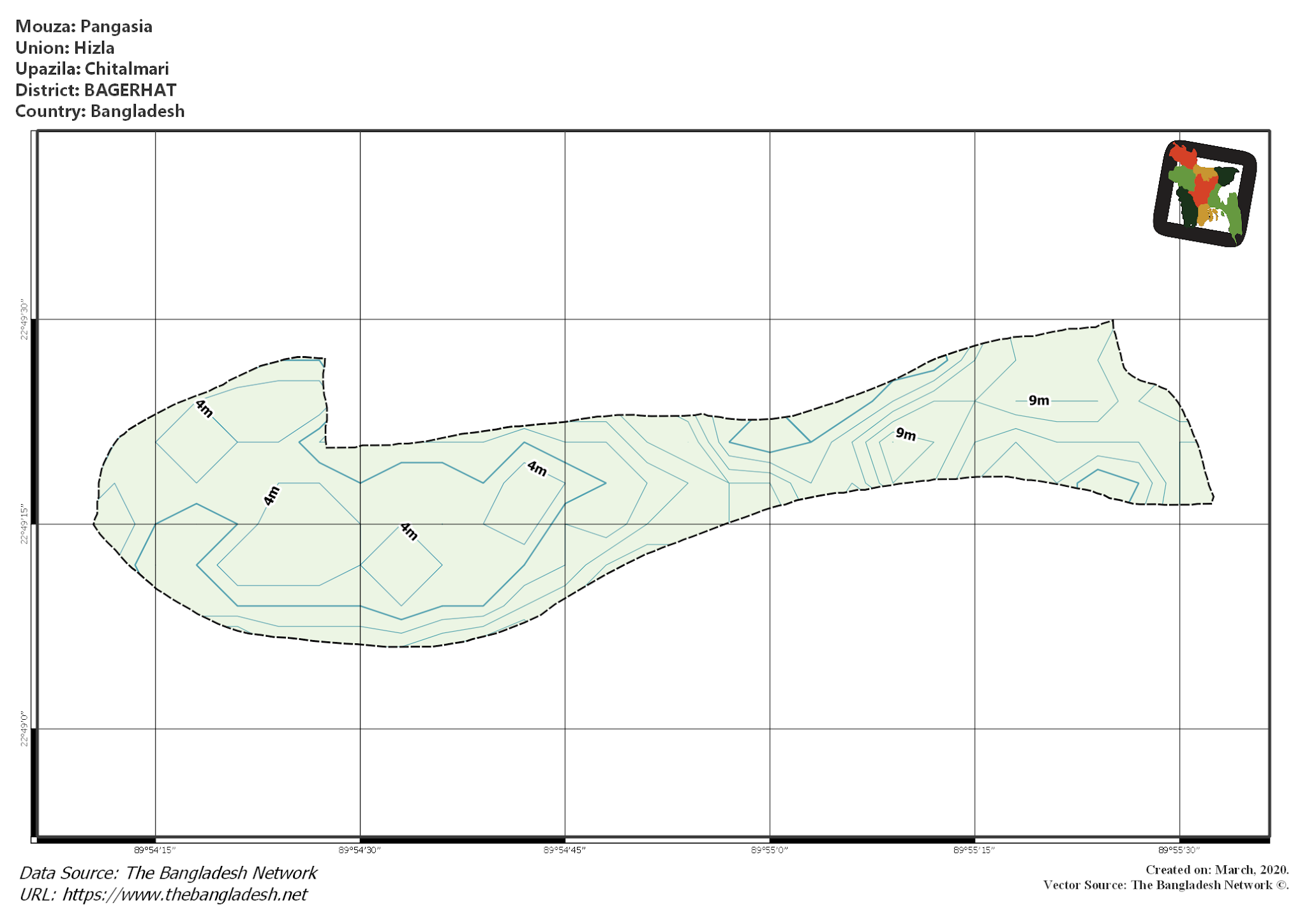 Map of Pangasia Mouza, Chitalmari, Bagerhat