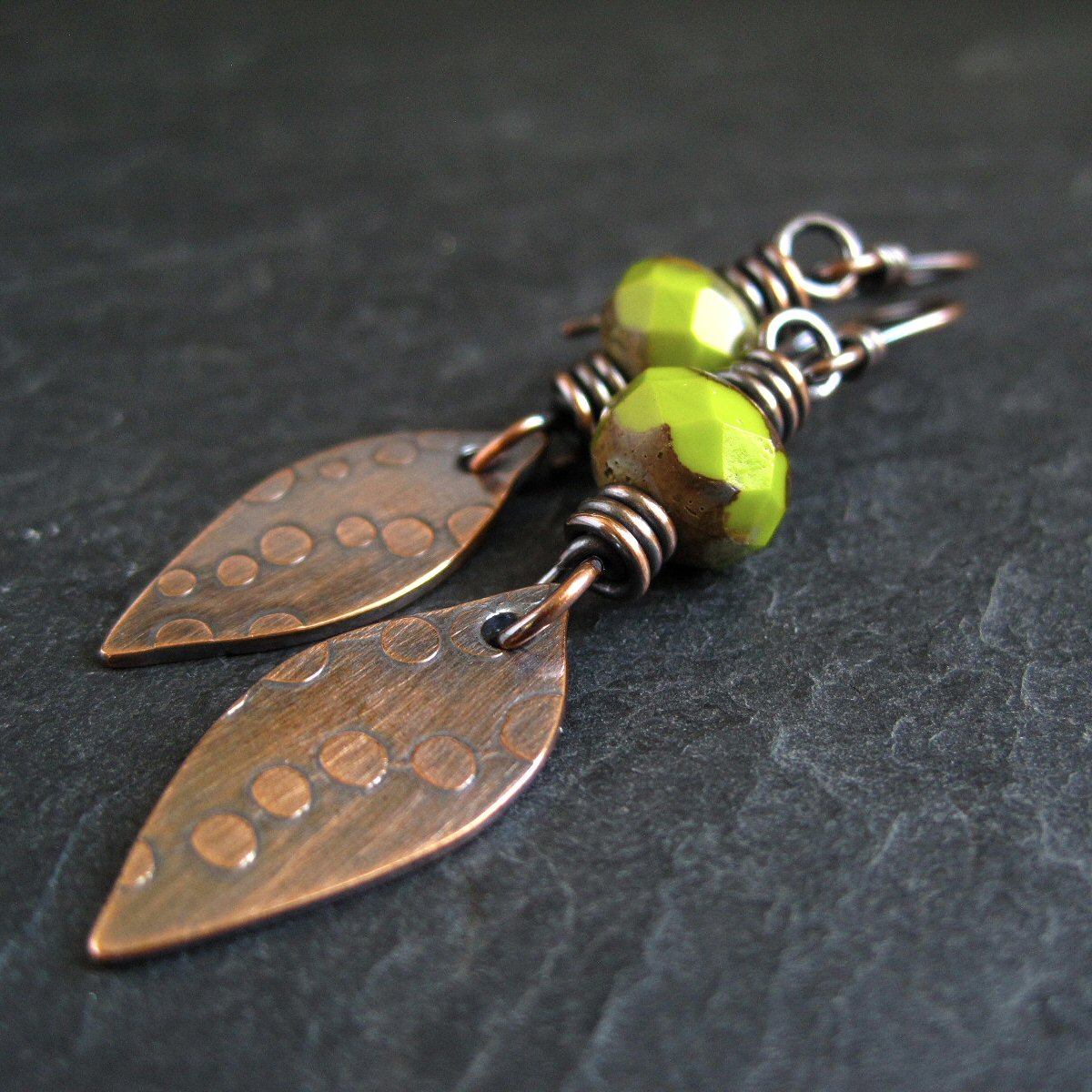 Etched Silver and Copper Wirework Earrings