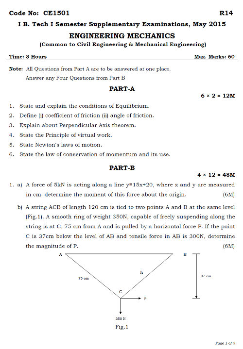 GEC ENGINEERING MECHANICS May 2015 Question Paper - University Question ...