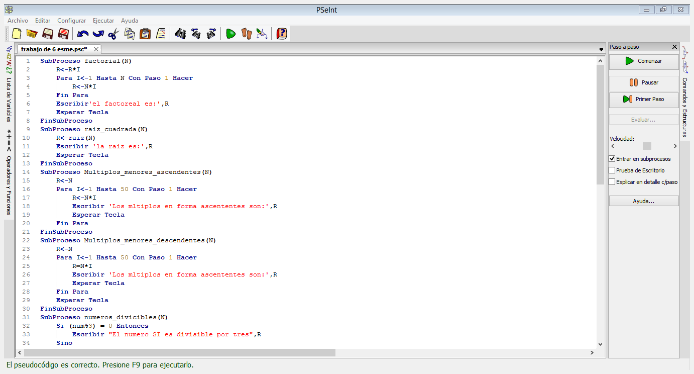 APRENDIENDO CON PSEINT: MENÚ EN PSEINT