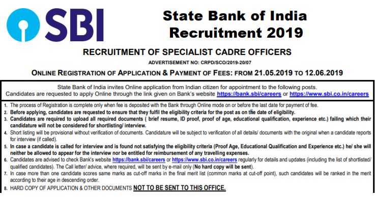 SBI Recruitment for SO Posts 2019 - Govt Jobs for 65 Specialist ...