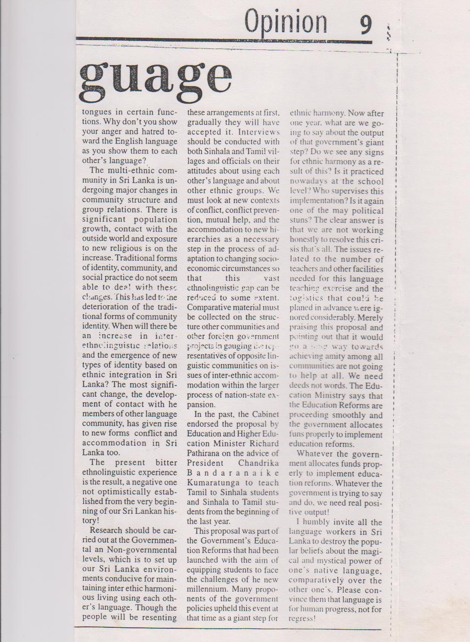 JG Spring: Ideas about Our Language- a newspaper article