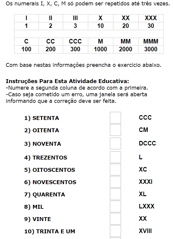 Jogos e Atividades para o LIE: NÚMEROS ROMANOS