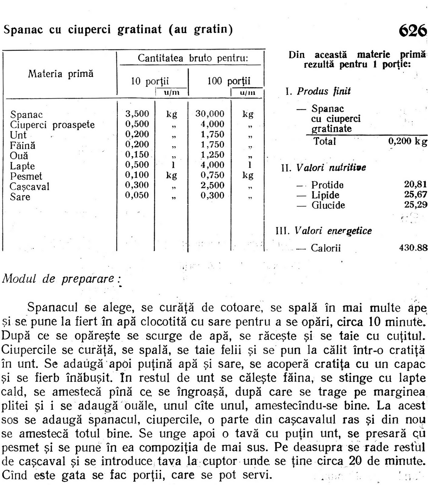 Retetare pentru restaurante: Spanac cu ciuperci gratinat, au gratin