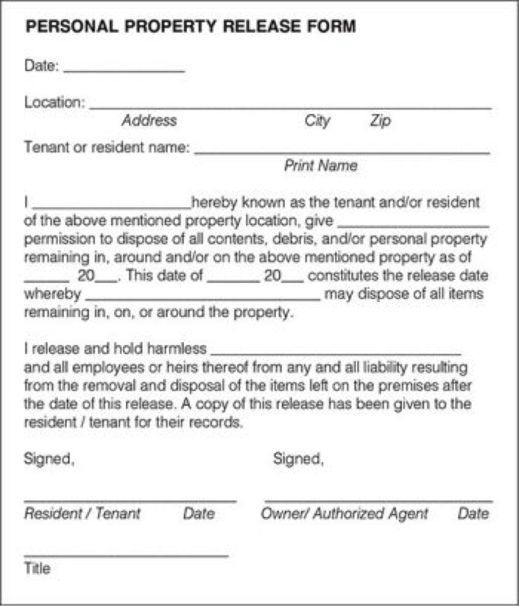 Grace Cambridge 9611: Location Release Form