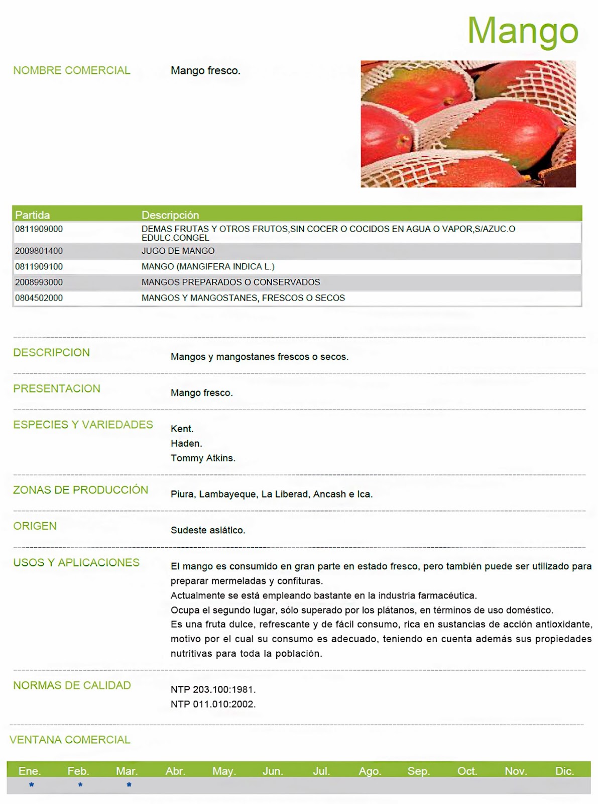 Mango Peruano: FICHA TECNICA