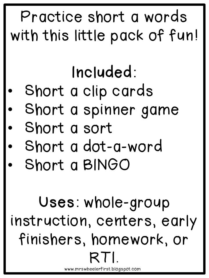 Mrs. Wheeler's First Grade Tidbits: Short a Activity Pack