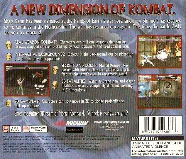 Mortal Kombat 4 - game rom iso emu ps1 epsxe