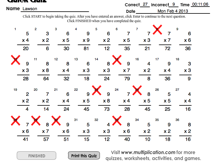 Lawson Math: Multiplication Quiz