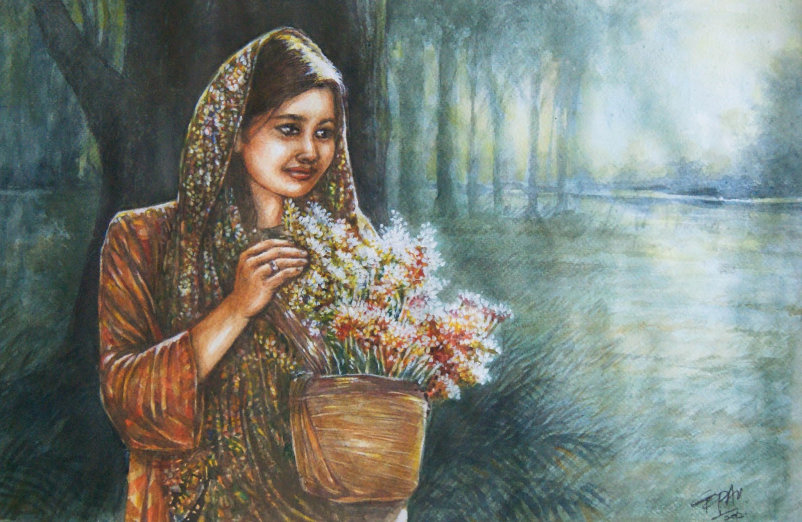 BEST OF MALAYSIAN ARTISTS GHAFAR BAHARI.: MALAY GIRL WITH FLOWER