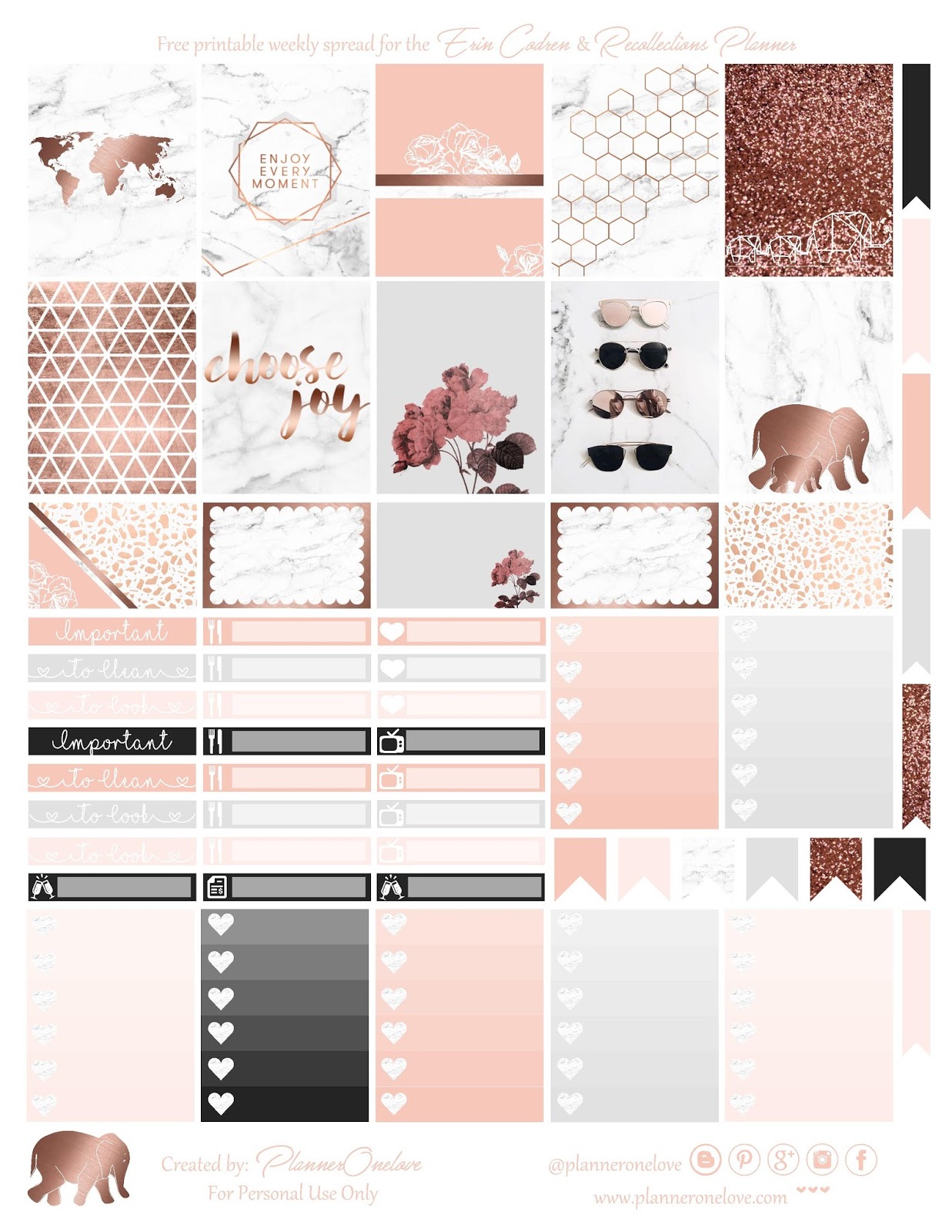 Free Marble & Rose Gold printable spread for Erin Condren ...