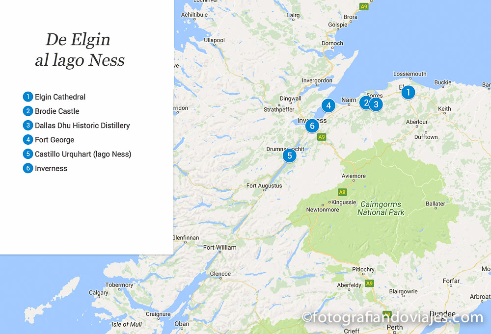 La catedral de Elgin y el castillo de Urquhart, en el lago Ness