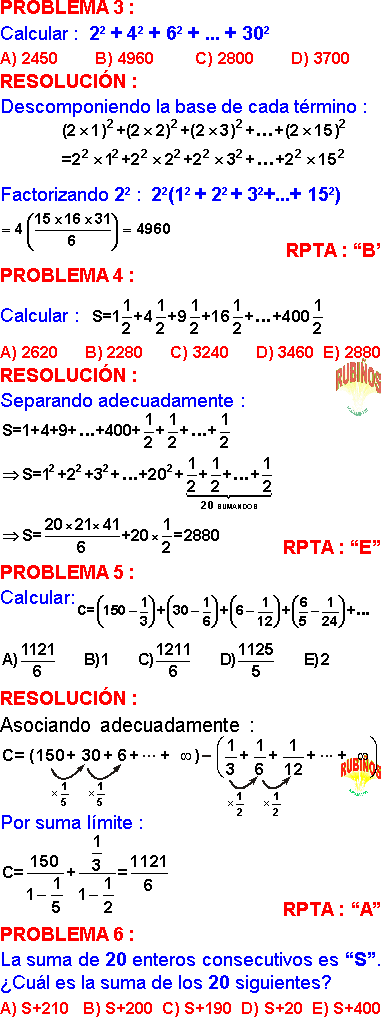 SERIES Y SUMATORIAS PROBLEMAS RESUELTOS OPERADOR SIGMA DE RAZONAMIENTO ...