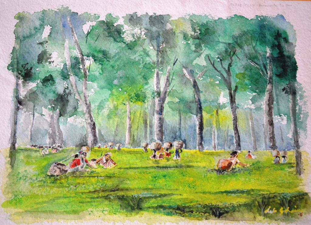 My paintings: A view of a typical tea garden in Assam