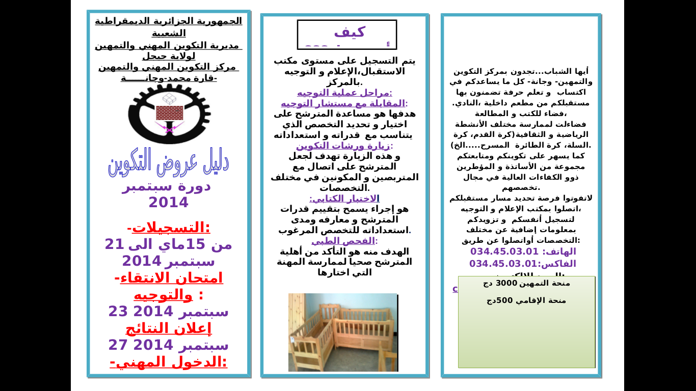 دليل عروض التكوين والتمهين المهني التكوين مركز وجانــــــة