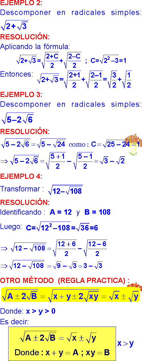 TRANSFORMACIÓN DE RADICALES DOBLES A SIMPLES PROBLEMAS RESUELTOS