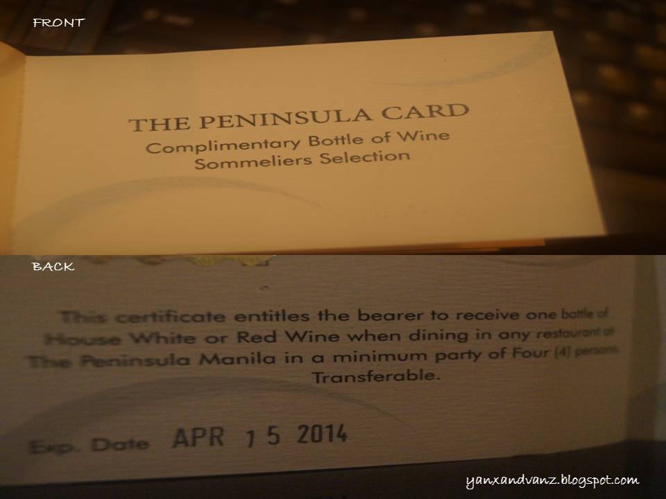 Peninsula Manila Card: Transferable Certificates