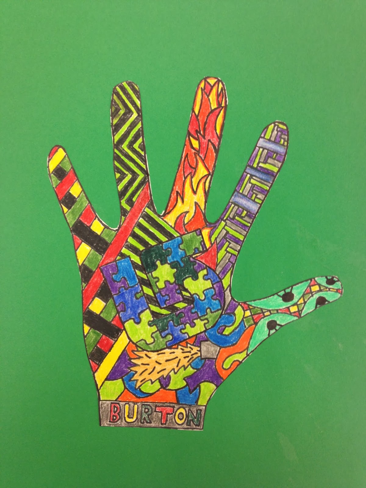 6th Grade Art: Textured Hands: Inspired by Burton Pipe Gloves