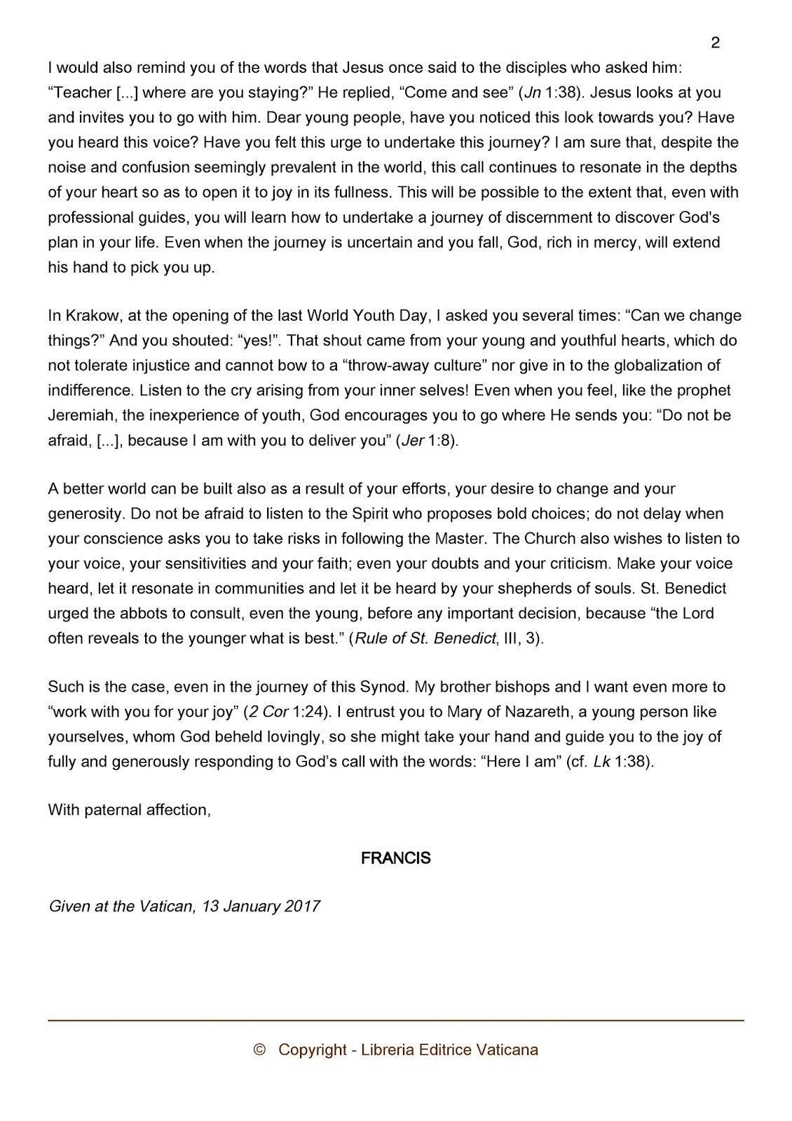 Letter of Pope Francis to Young People: "Go"