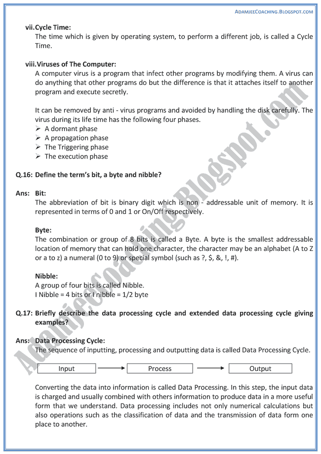 Adamjee Coaching: Computer Components - Descriptive Question Answers ...