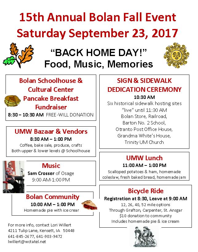 North Iowa Touring Club: 15th Annual Bolan Fall Event - Bolan, IA