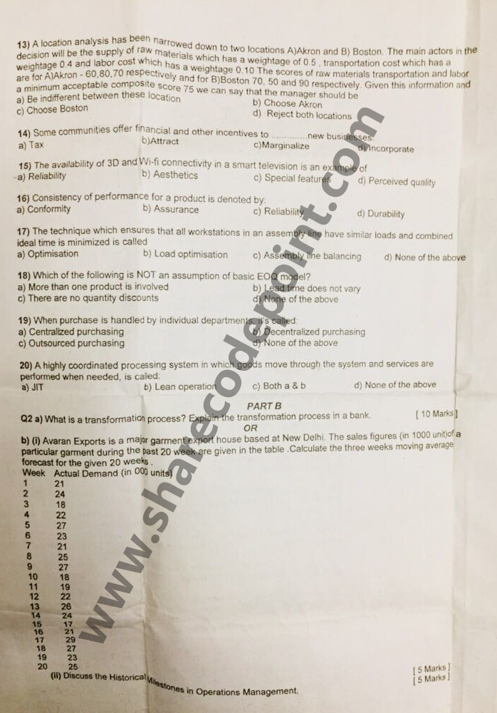 OPR602 : Production And Operations Management End Term Exam Question ...