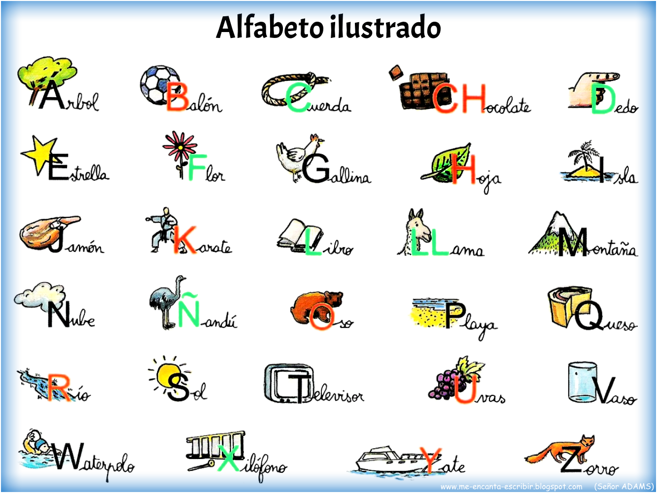 Me encanta escribir en español: Alfabeto ilustrado