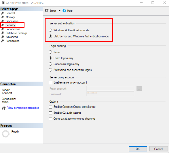How to enable remote login or SQL server authentication on SQL Server