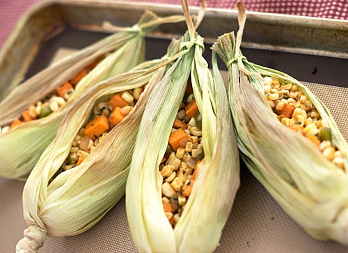 Grilled Vegetable Corn Boats ~ Heat Oven to 350