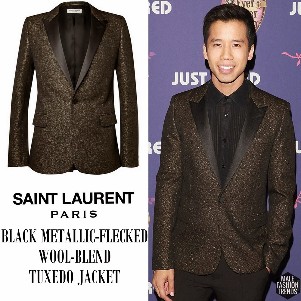 Jared Eng y su Black Metallic-Flecked Wool-Blend Tuxedo Jacket de Saint ...