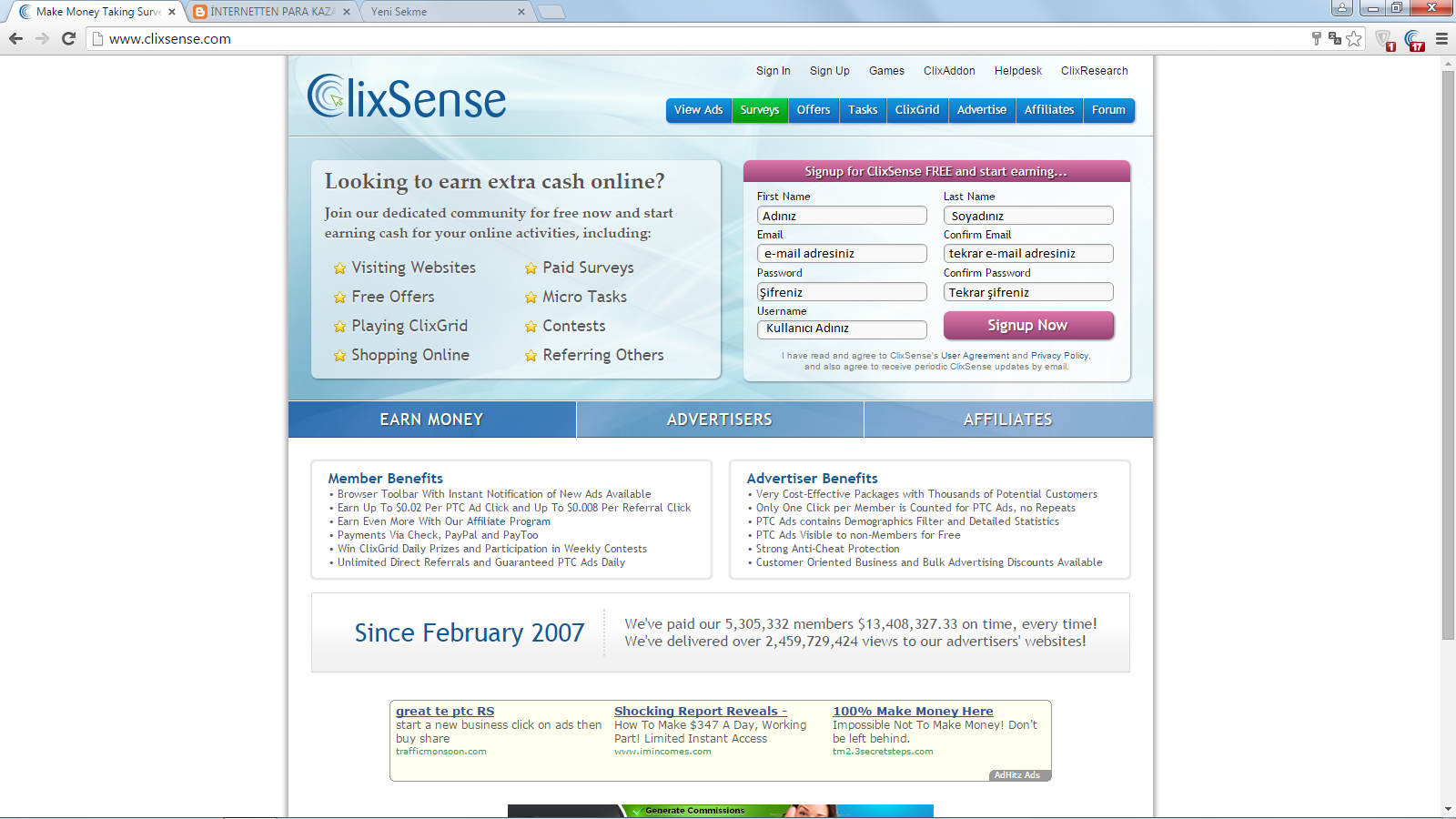 CLİXSENSE İLE İNTERNETTEN SİZDE KAZANIN: Clixsense üye ol kazan