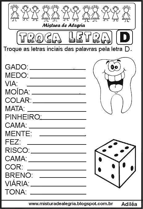 atividade-alfabetiza%C3%A7%C3%A3o-troca-letra-imprimir-colorir-d.JPG (464×677) | Letras ...