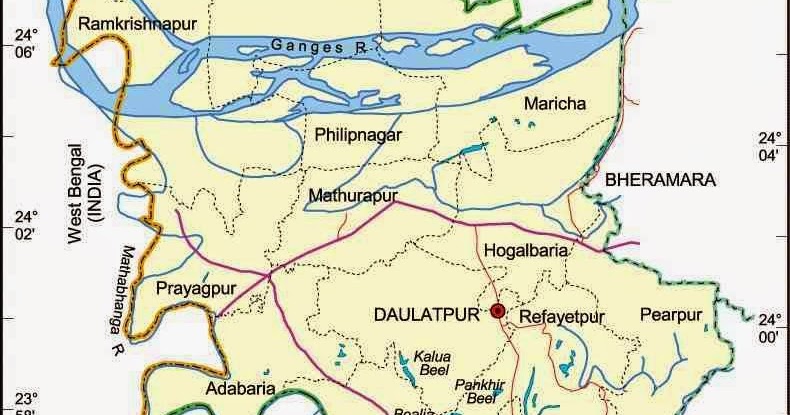 Daulatpur Upazila Map, Kushtia District, Bangladesh