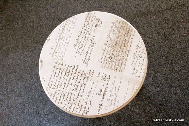 DIY And Crafts: Mod Podge script table top! Gorgeous! via Refresh Restyle