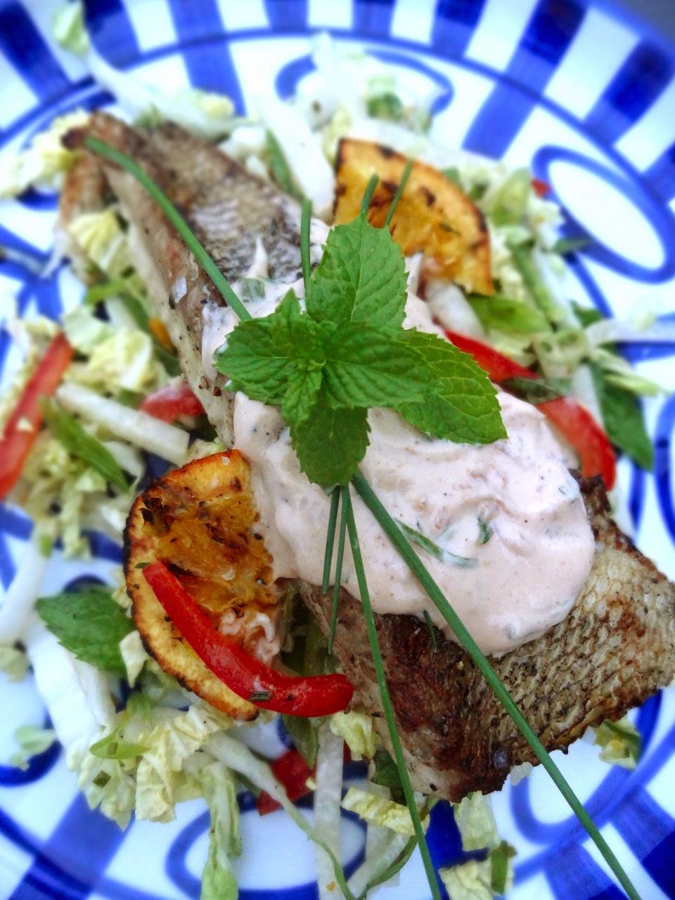 Scrumpdillyicious: Grilled Pickerel with Spicy Mayo & Jicama Slaw
