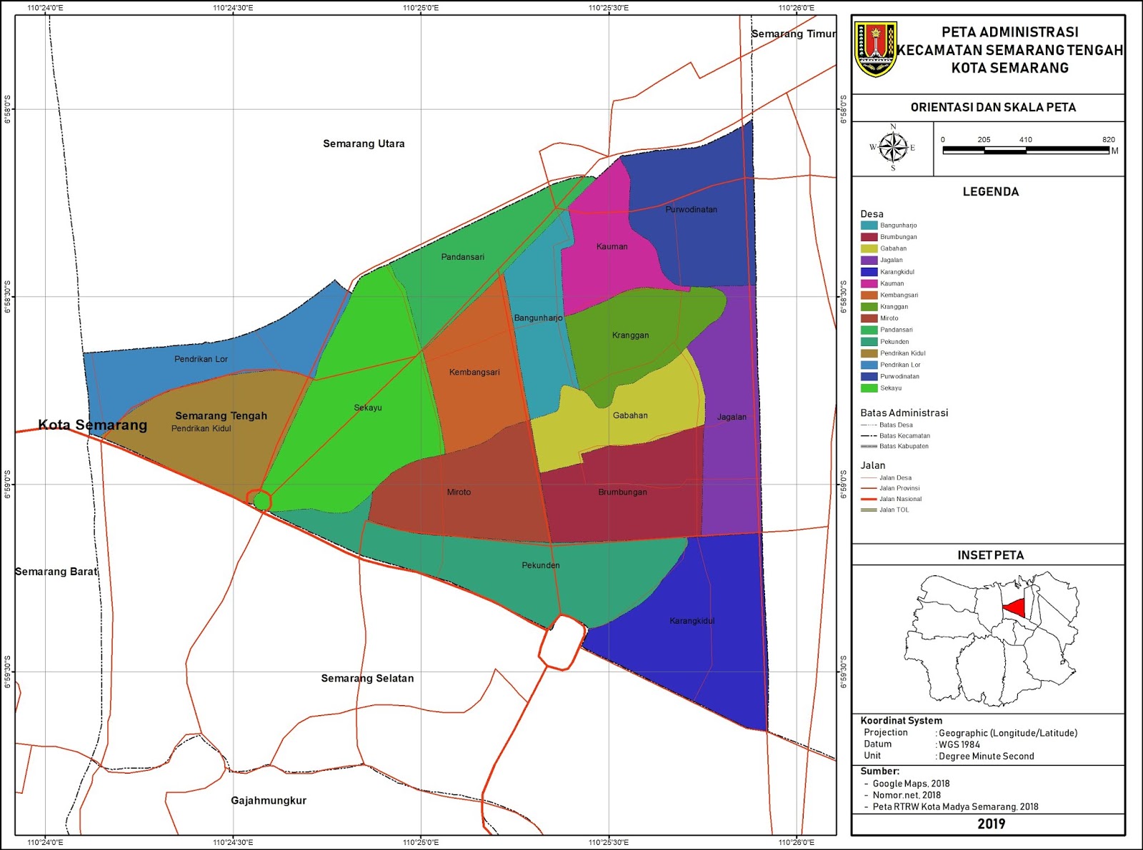 Peta Administrasi Kecamatan Semarang Tengah, Kota Semarang ~ NeededThing