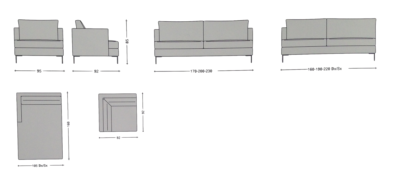 Scheda tecnica divano moderno Manhattan - Tino Mariani | Tino Mariani