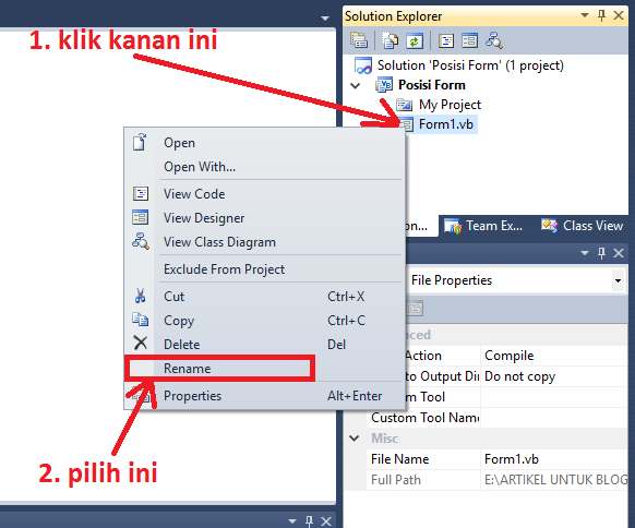VISUAL BASIC NET PART 5 – TUTORIAL CARA MENGGANTI NAMA(RENAME) FORM ...