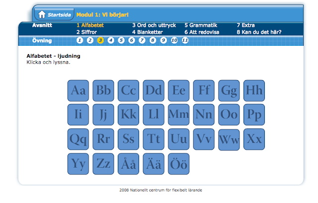 Jennys språksida: Alfabetet och bokstavsljud.