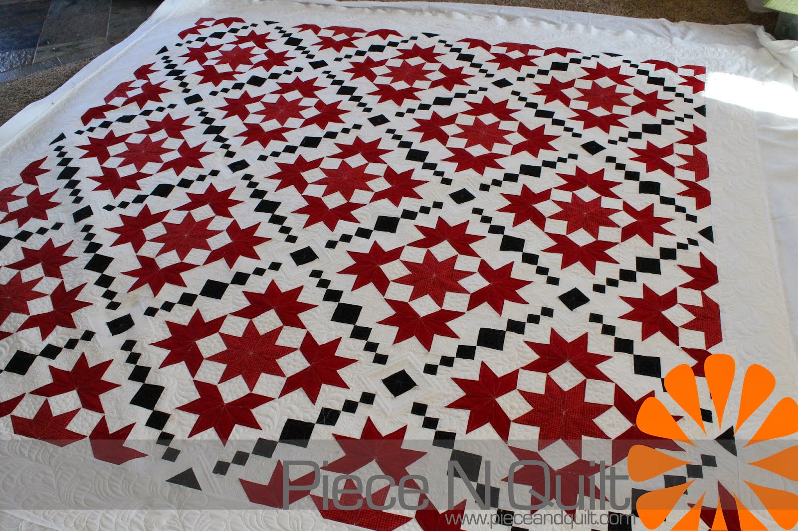 Custom Machine Quilting - Red, White & Black Stars | Piece N Quilt ...