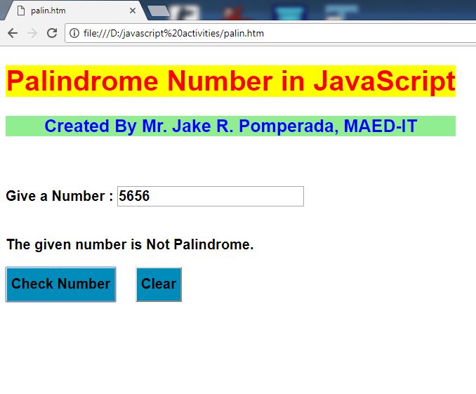 Free Programming Source Codes And Computer Programming Tutorials Palindrome Number In Javascript
