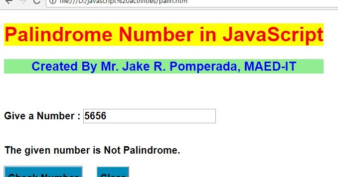 Free Programming Source Codes And Computer Programming Tutorials Palindrome Number In Javascript