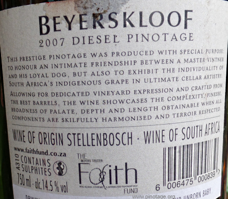 The Pinotage Club: WoTM - Beyerskloof Diesel 2007