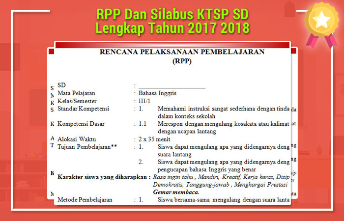 RPP Dan Silabus KTSP SD Lengkap Tahun 2017 2018 - Operator Sekolah