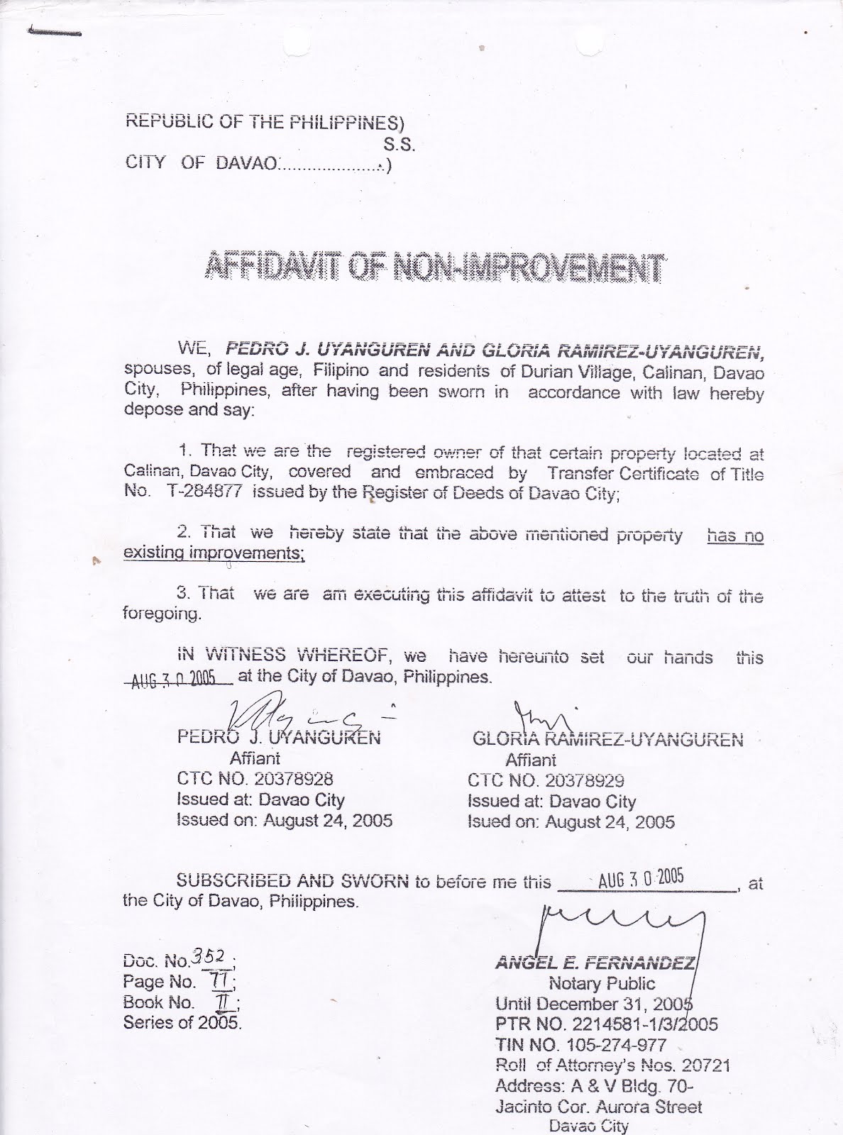 DOCUMENTS COMMONLY USED IN REAL ESTATE PRACTICE: Format-Affidavit No ...