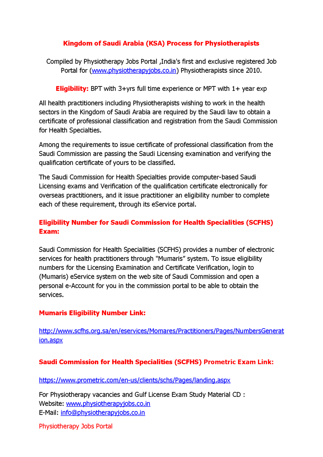Physiotherapy JOBS: Kingdom of Saudi Arabia: Saudi Commission for ...